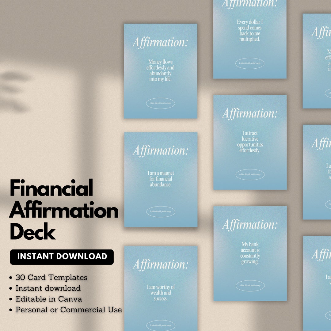 30 Editable Financial Affirmation Cards Template | Editable in Canva ...