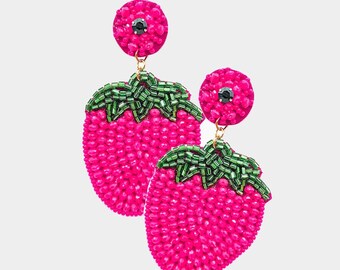 Beaded Strawberry Earrings - Etsy