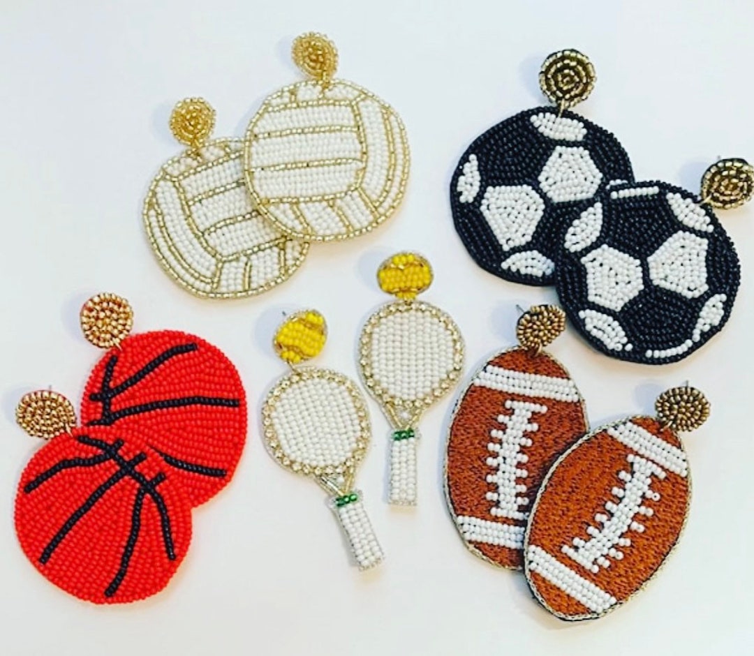 New! Beaded Sport Earrings/basketball Earrings/soccer Earrings/tennis ...