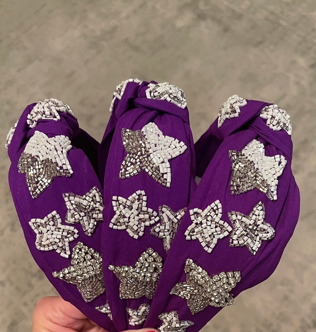 Purple Star Knot Headband embellished Knot Headband game Day Headband purple-star-knot-headband-embellished-knot-headband-game-day-headband
