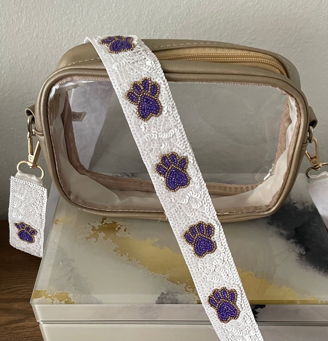 Sequin Paw Print Purse Strap/white With Purple Outlined in Gold Paw ...