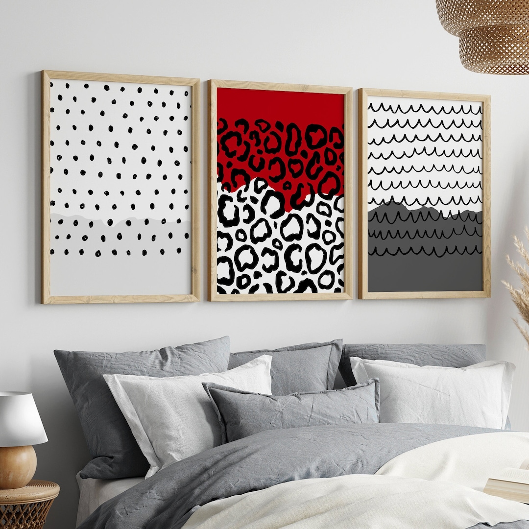 Set of 3 Red and Black Art, Red and Black Decor, Red Wall Art, Red and ...