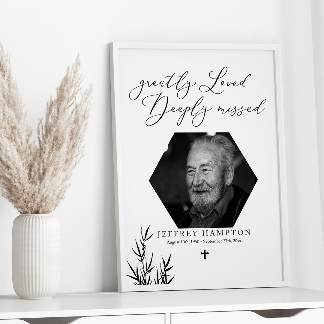 Funeral Sign, Funeral Poster, Greatly Loved Deeply Missed, Photo ...