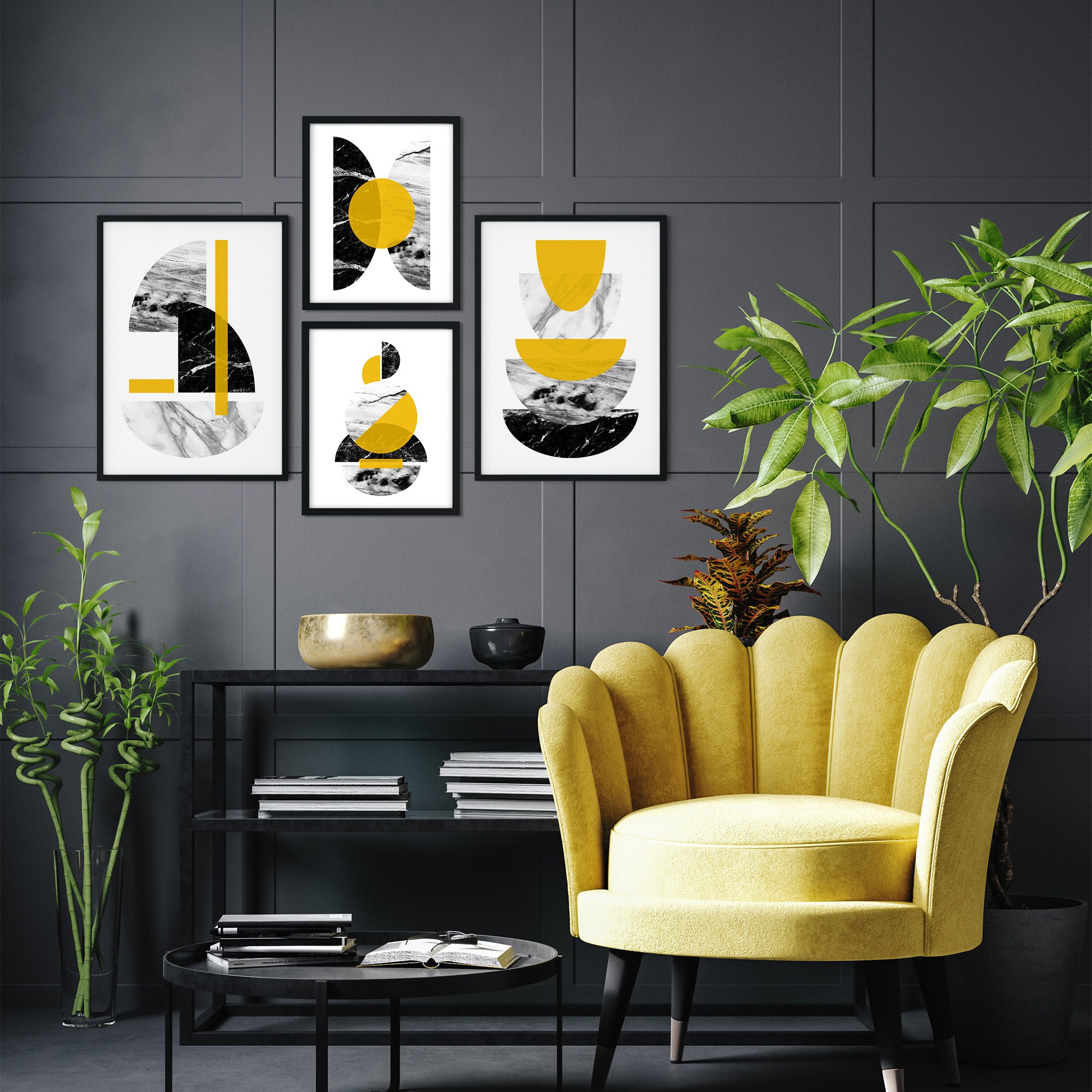 Set of 4 Mustard Art Prints Mustard Wall Art Yellow Wall - Etsy