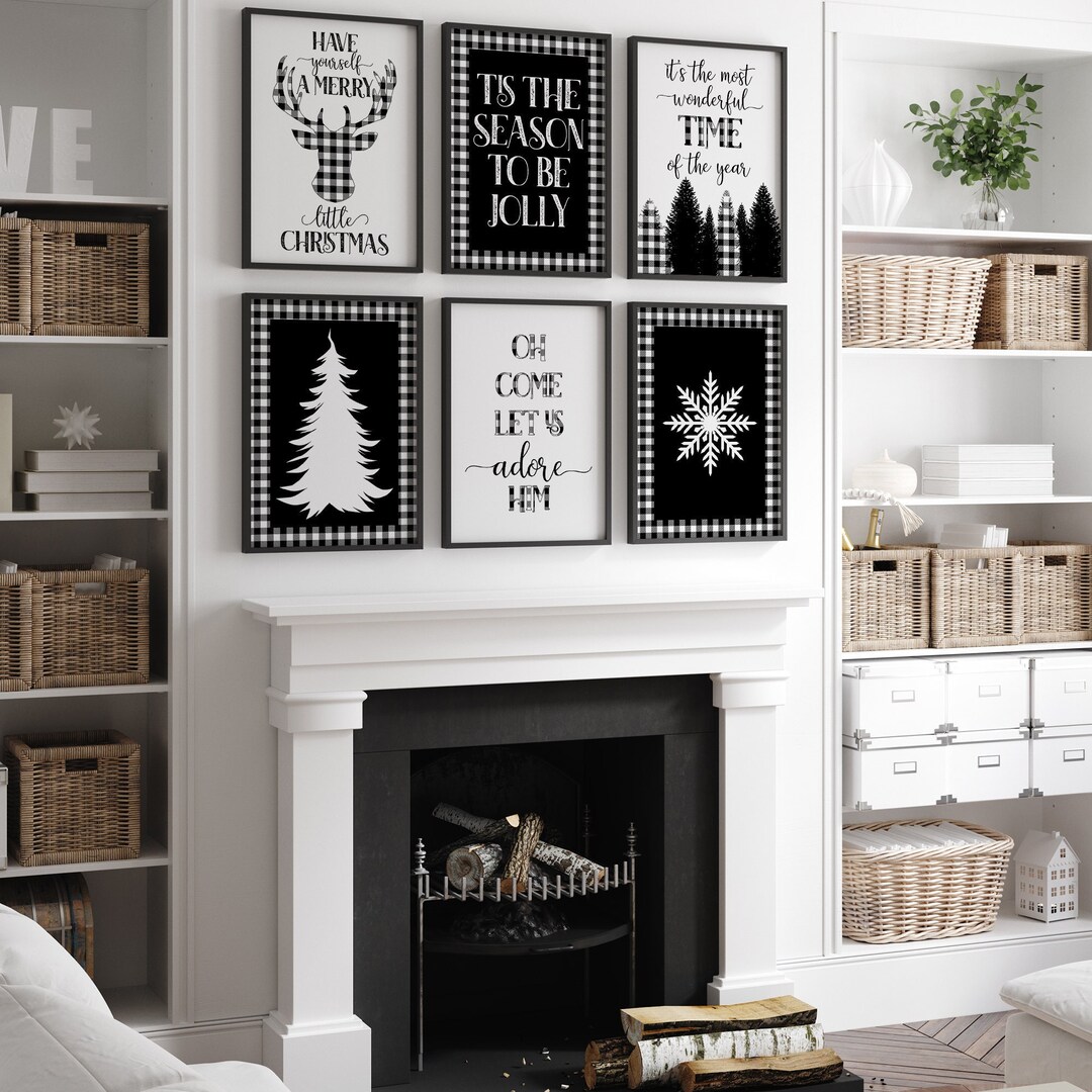 6pc Black and White Buffalo Plaid Christmas Decor, Buffalo Plaid Wall ...