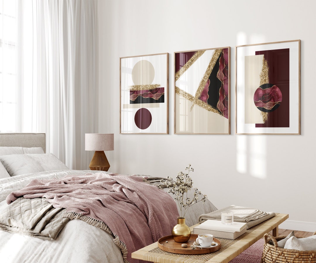 Burgundy and Gold Wall Art, Burgundy Wall Art, Wine Burgundy Art ...