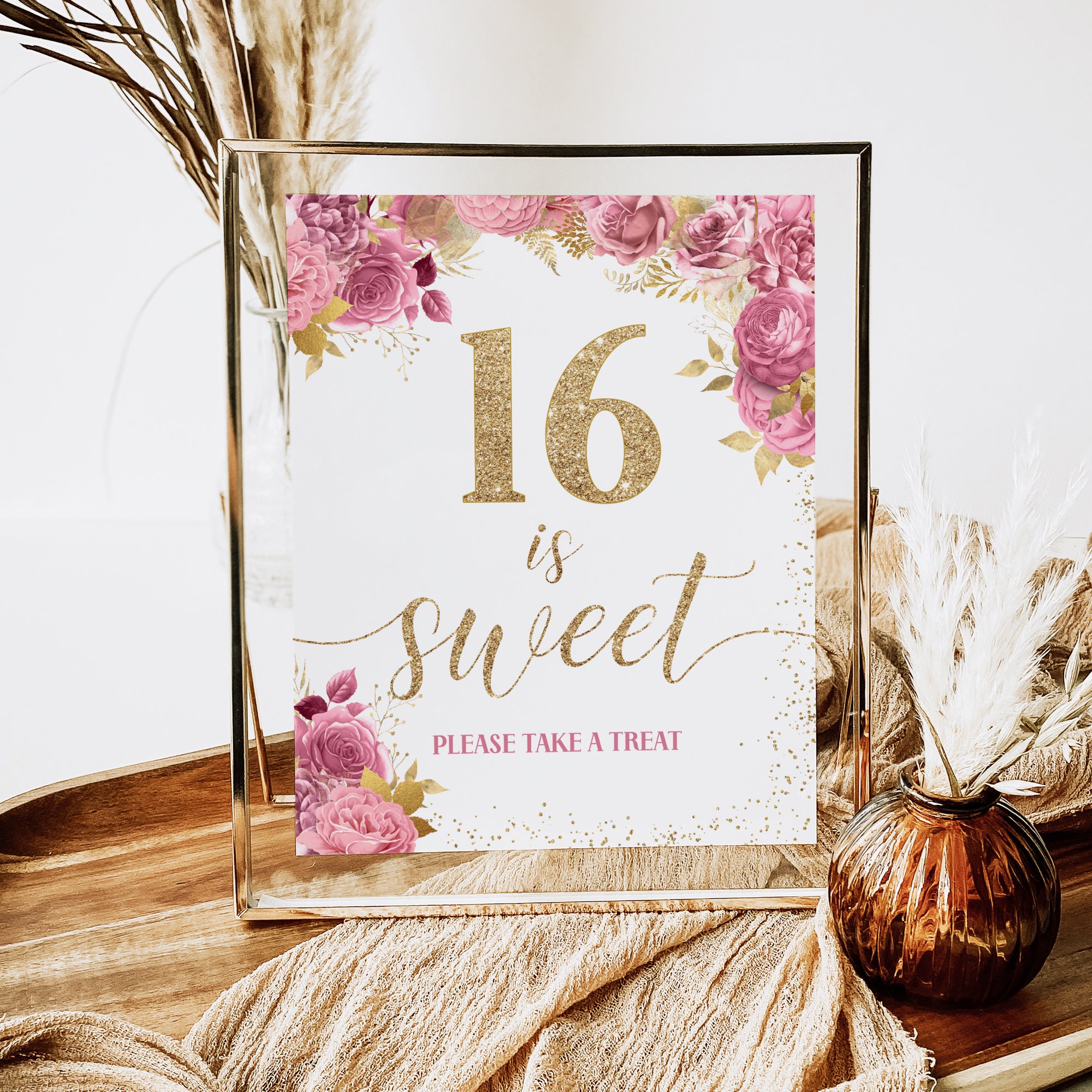 Girls 16th Birthday Sign 16 is Sweet Please Take a Treat - Etsy
