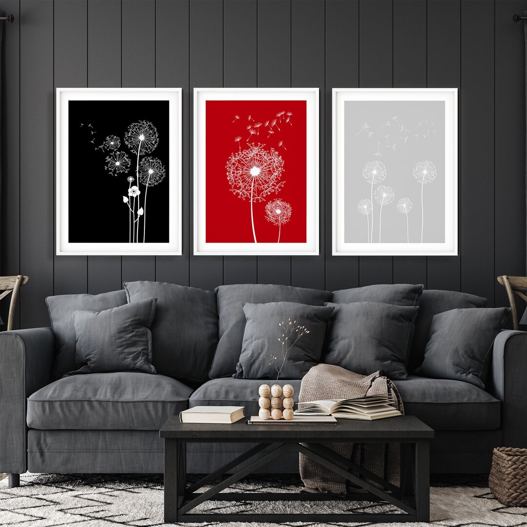 Set of 3 Red and Black Art, Red and Black Art Print, Printable Art, Red ...