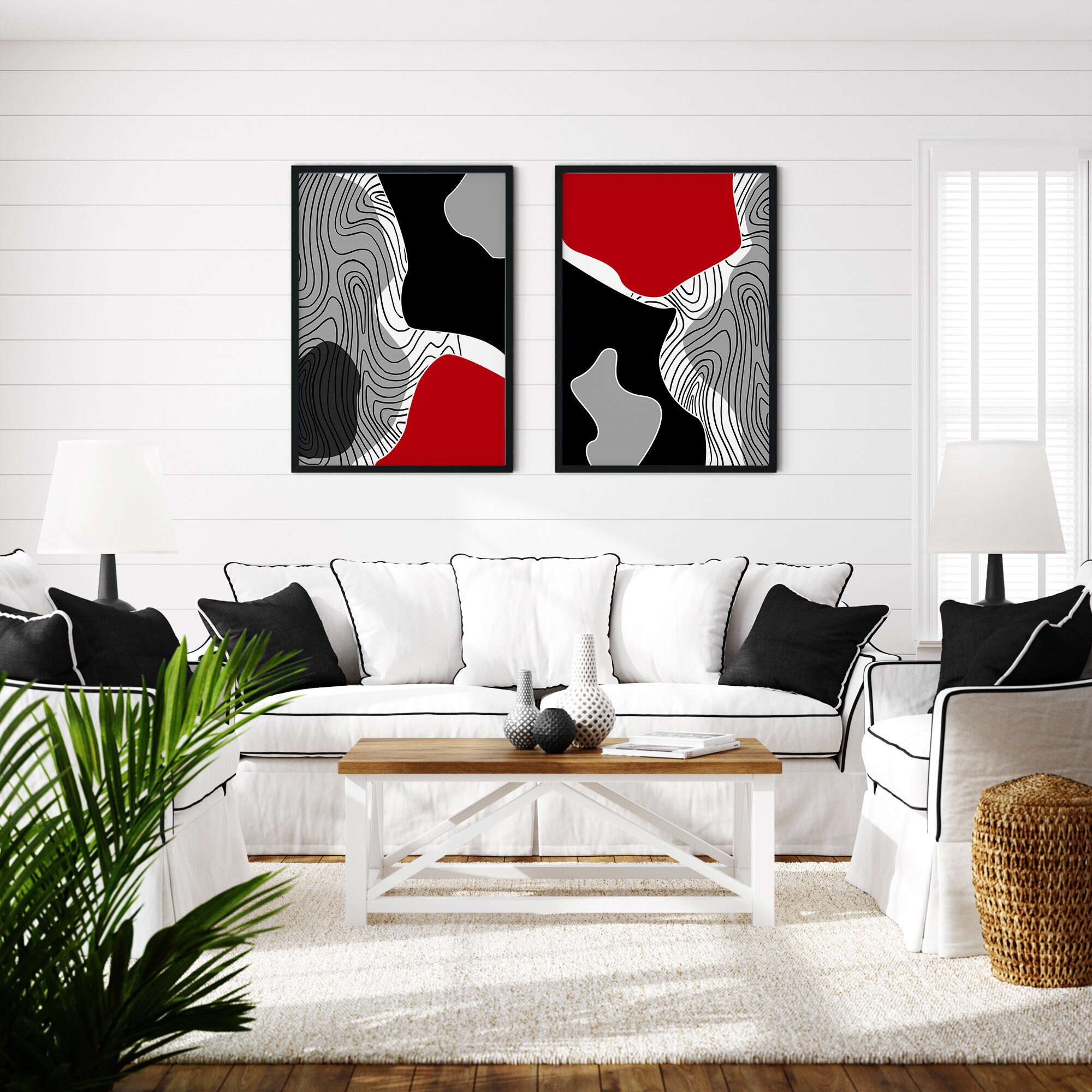 Set of 2 Red and Black Art Prints Red and Black Abstract - Etsy