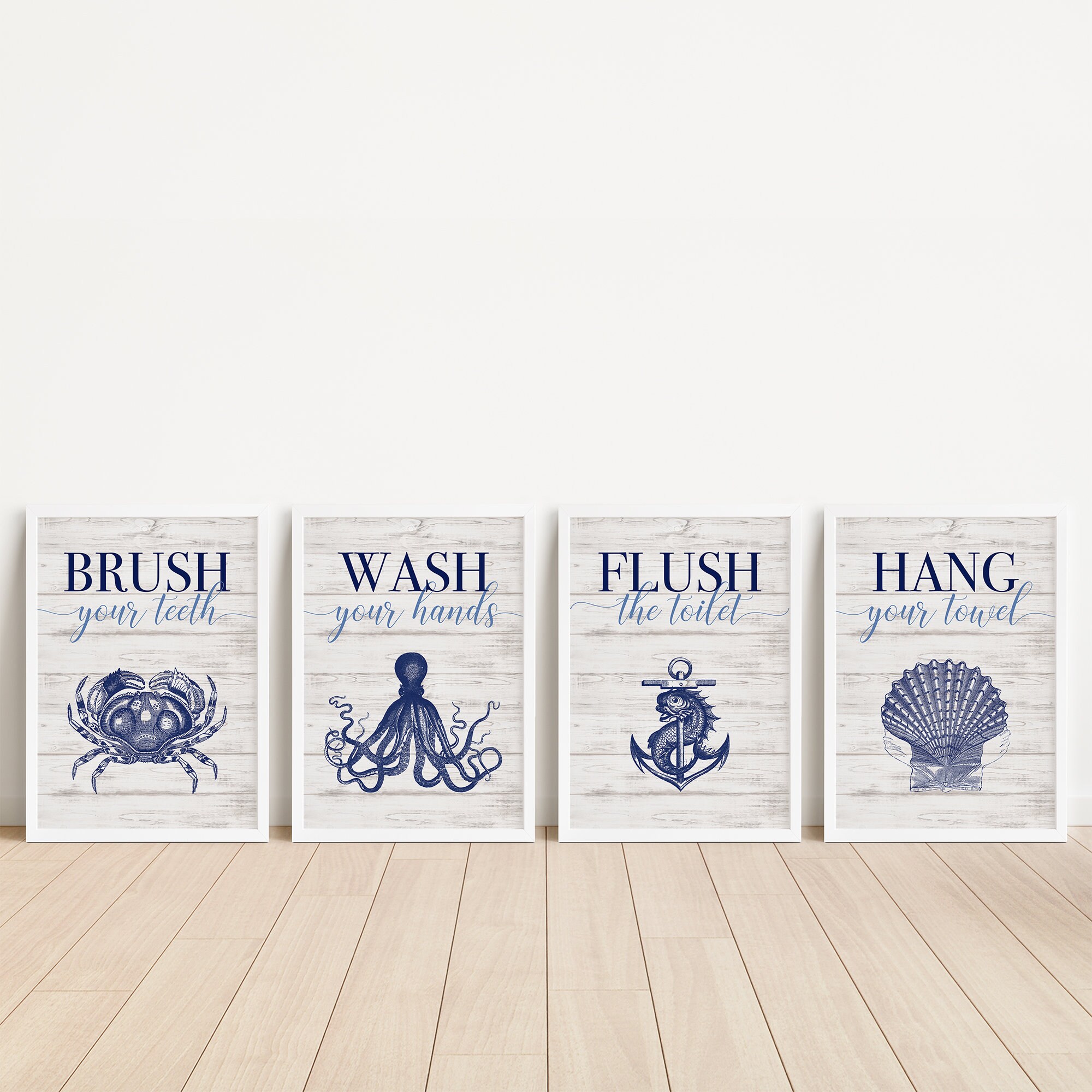 4pc Nautical Decor Blue Bathroom Prints Nautical Prints Sea - Etsy