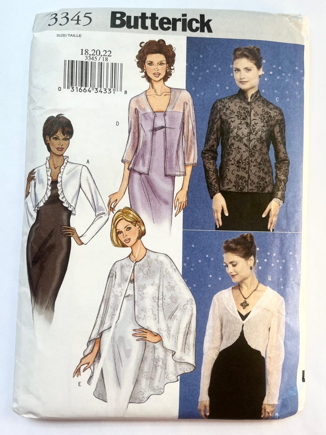 Butterick 3345 Capelet Shrug and Jacket Pattern Sizes 18 - 20 - 22 - Etsy
