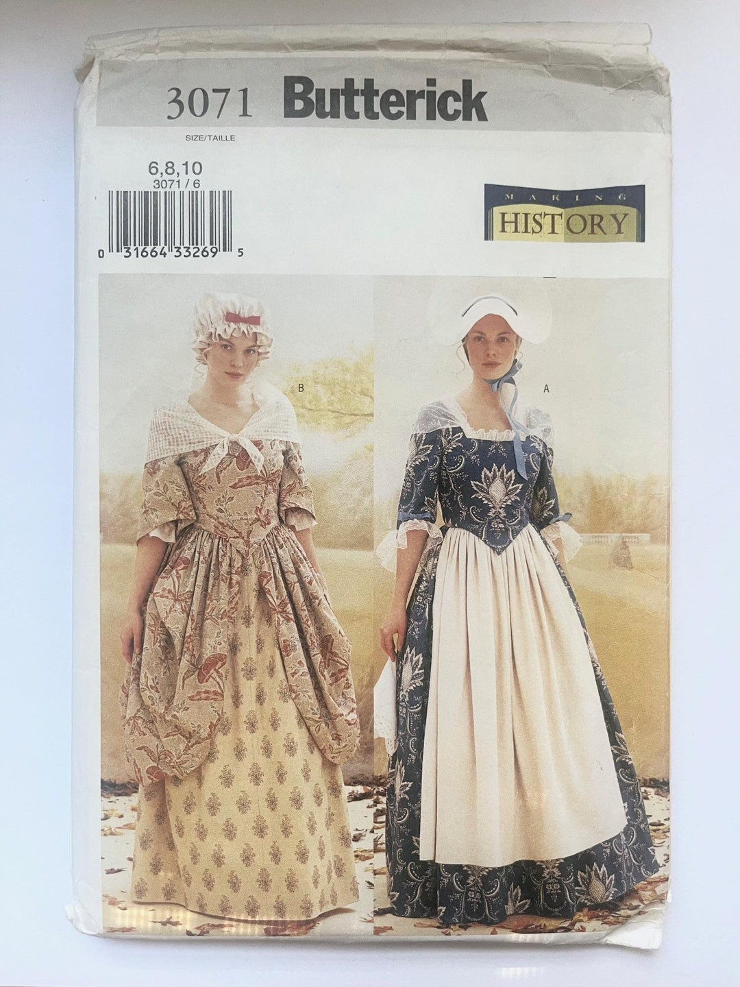 2001 Butterick 3071 Colonial 1700s Making History Costume Pattern Sizes ...