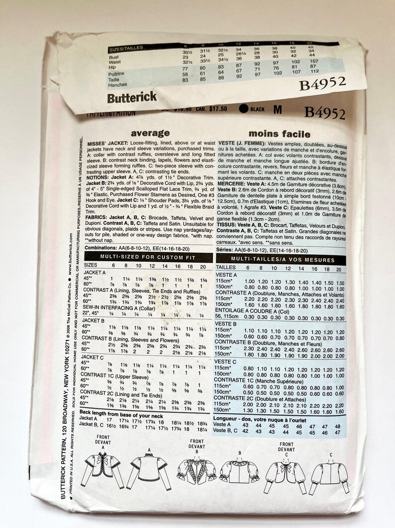 Butterick Making History 4952 Victorian Jacket Pattern Sizes 14 - 20 - Etsy