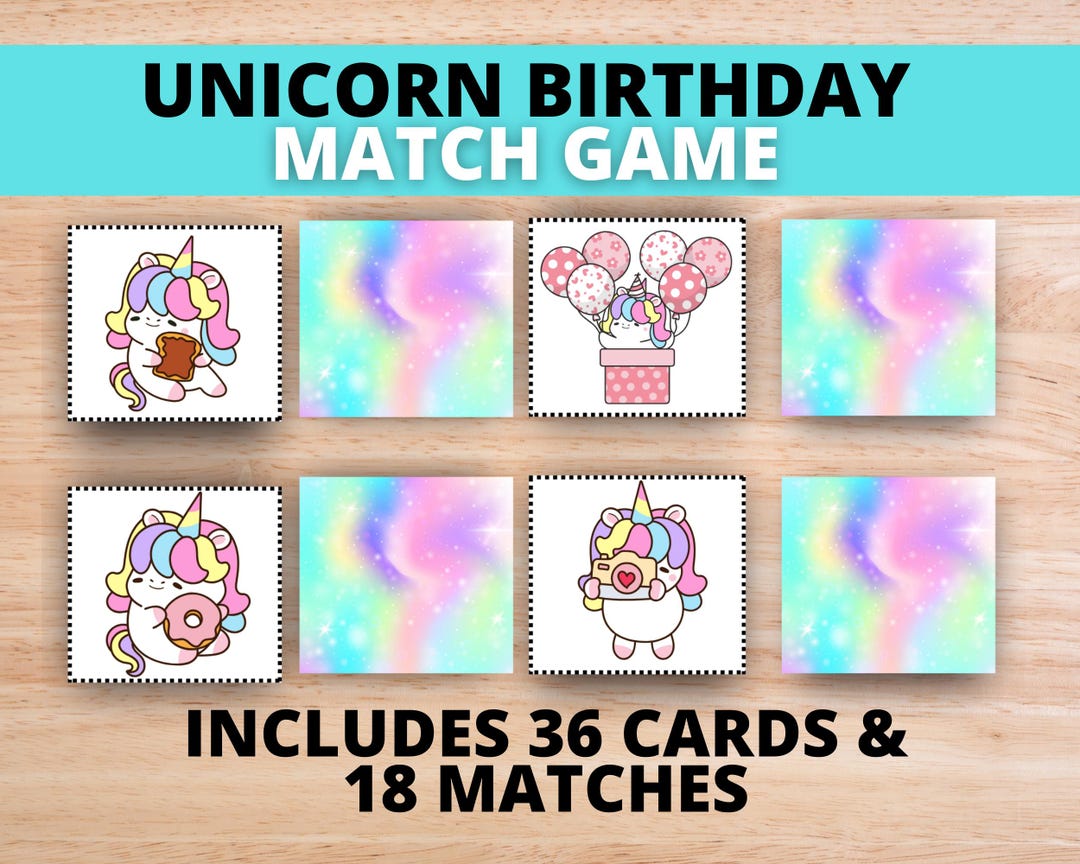 Unicorn Match Game for Kids Birthday Party | Unicorn Birthday Game ...
