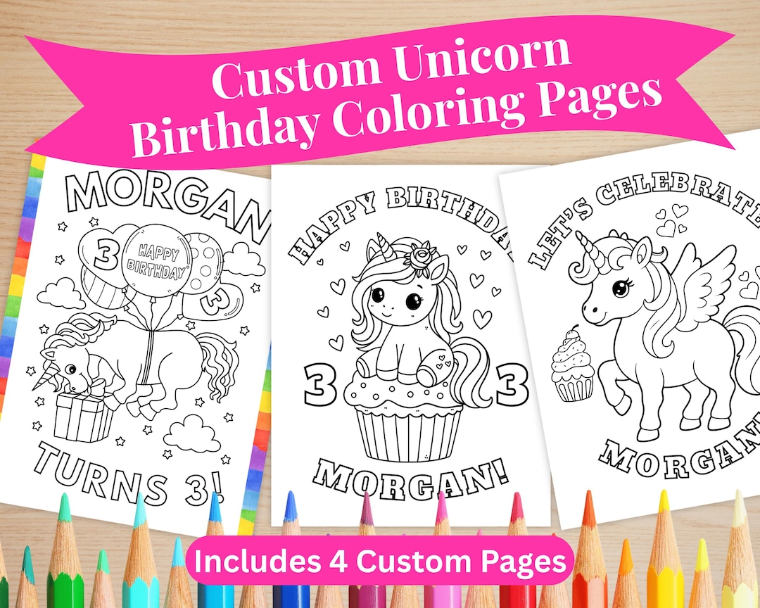 Personalized Unicorn Birthday Coloring Pages | Unicorn Coloring Pages ...