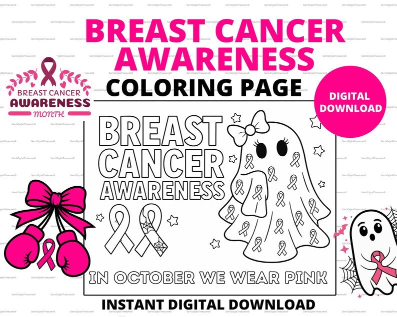 Halloween Breast Cancer Awareness Coloring Page | in October We Wear ...