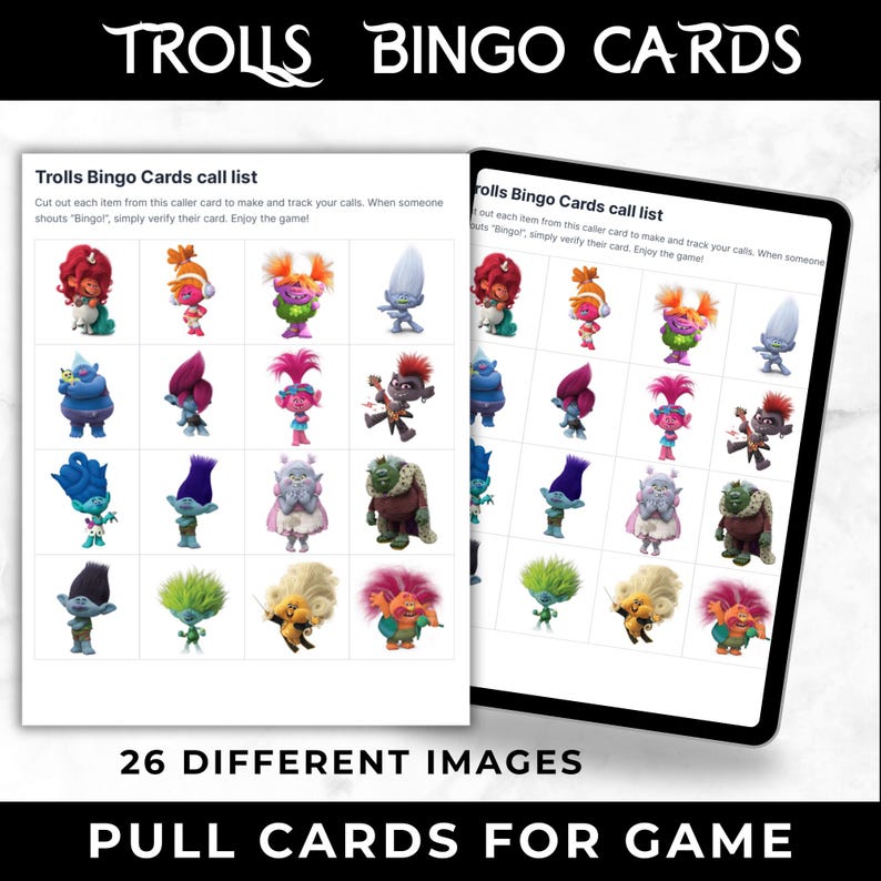 Trolls Bingo Cards | Trolls Birthday Party Game | Trolls Party Favors ...