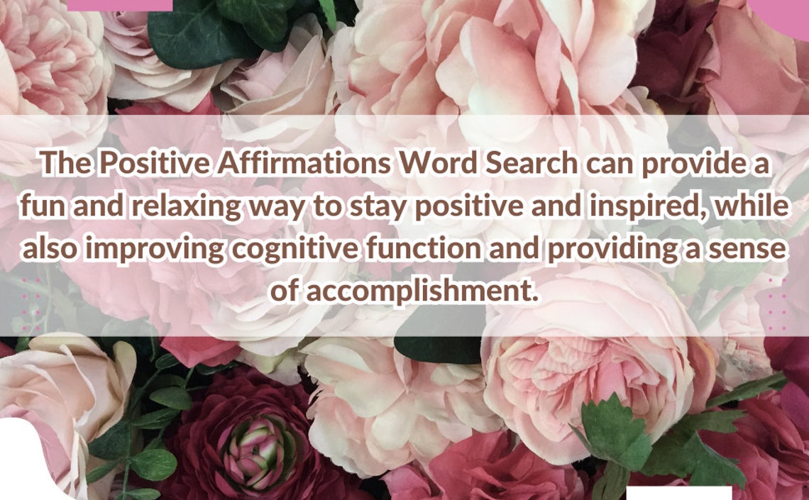 Positive Affirmations Word Search for Adults Word Search Printable Word ...