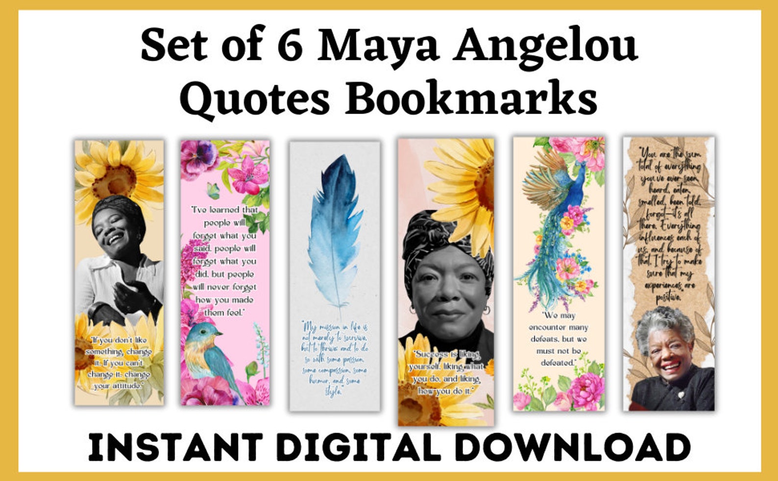 Set of 6 Maya Angelou Bookmarks Maya Angelou Quotes Bookmark Book ...