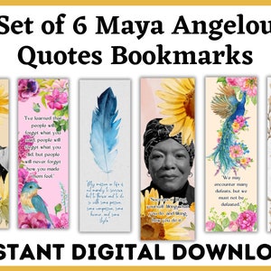 Set of 6 Maya Angelou Bookmarks Maya Angelou Quotes Bookmark Book ...