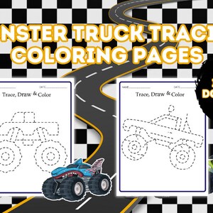 Monster Trucks Tracing Activity for Toddlers Coloring Pages - Etsy