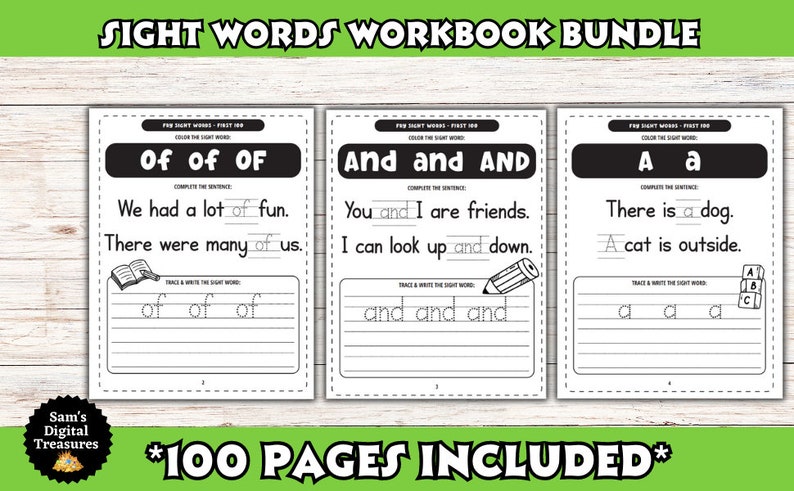 100 Sight Words Kindergarten Workbook for Homeschooling Sight Words ...