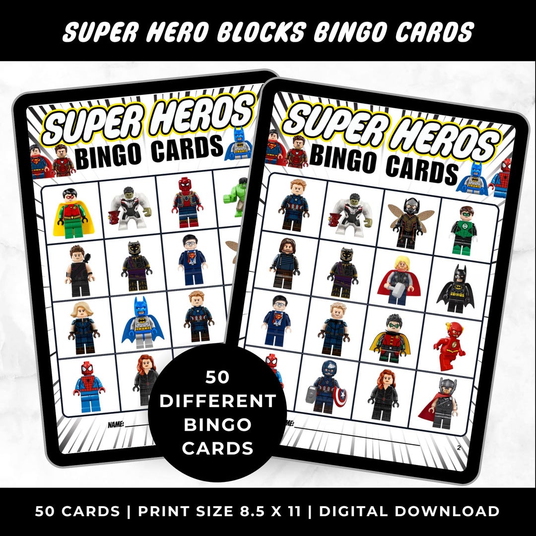 Building Blocks Super Heroes Bingo Cards | Blocks Birthday Party ...