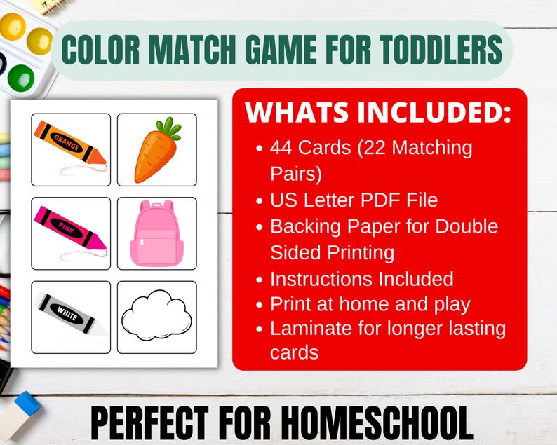 Color Matching Game for Kids | Memory Match Game | Printable Homeschool ...
