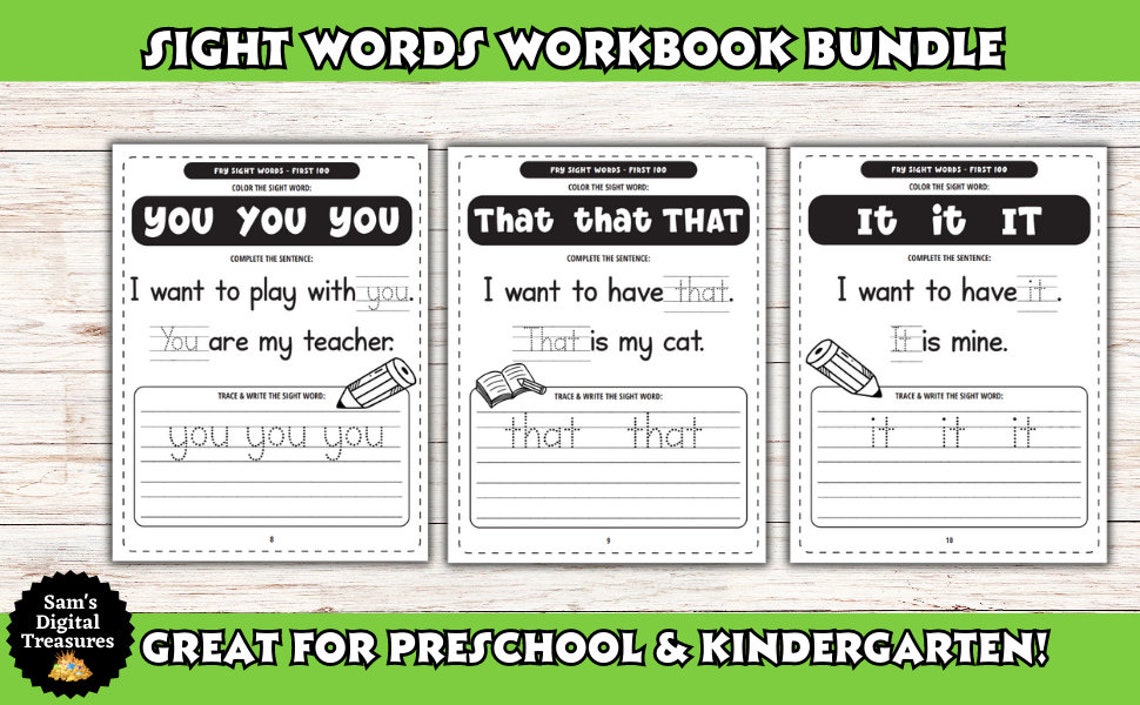 100 Sight Words Kindergarten Workbook for Homeschooling Sight Words ...