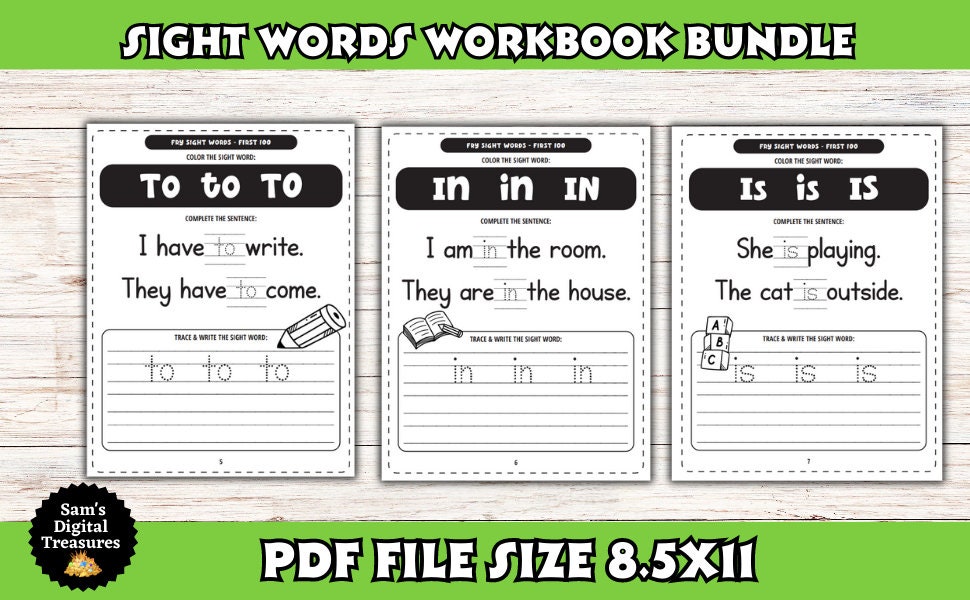 100 Sight Words Kindergarten Workbook for Homeschooling Sight Words ...