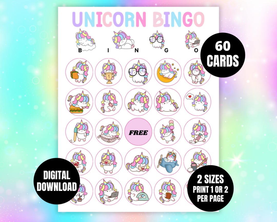 Unicorn Bingo Cards | Printable Unicorn Birthday Party Game | Kids ...