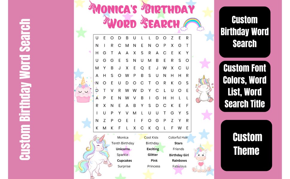 Custom Personalized Word Search Puzzle for Parties, Word Search for ...