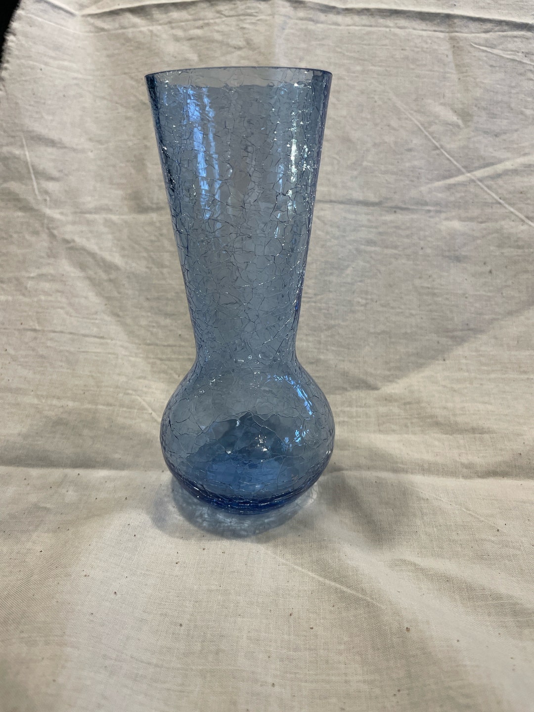 Vintage Blue Crackle Glass Vase - Etsy