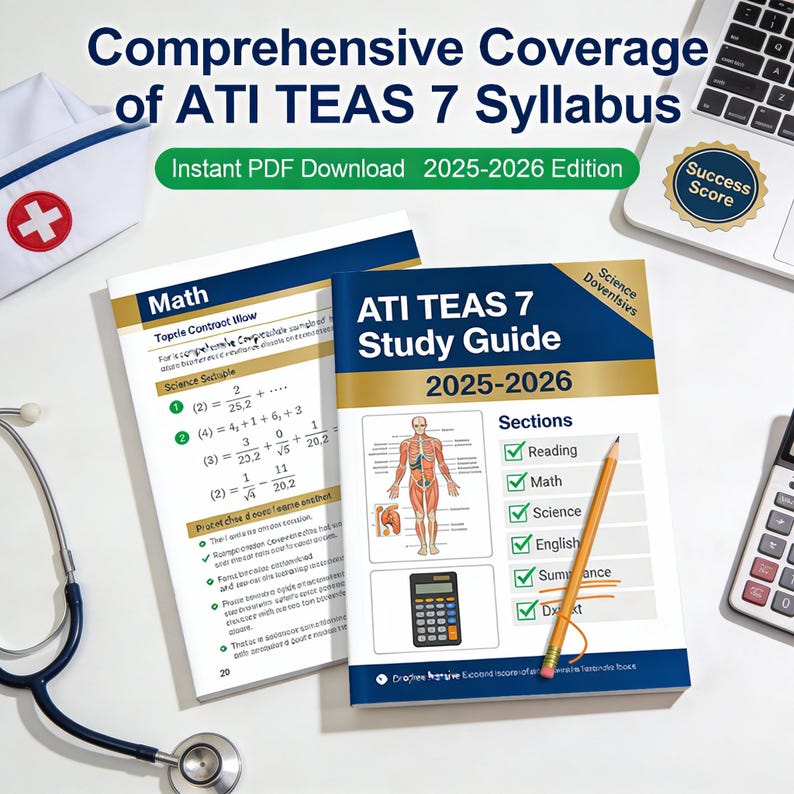 ATI TEAS 7 Study Guide 2025-2026: Cute Exam Prep With 2 Full Practice ...