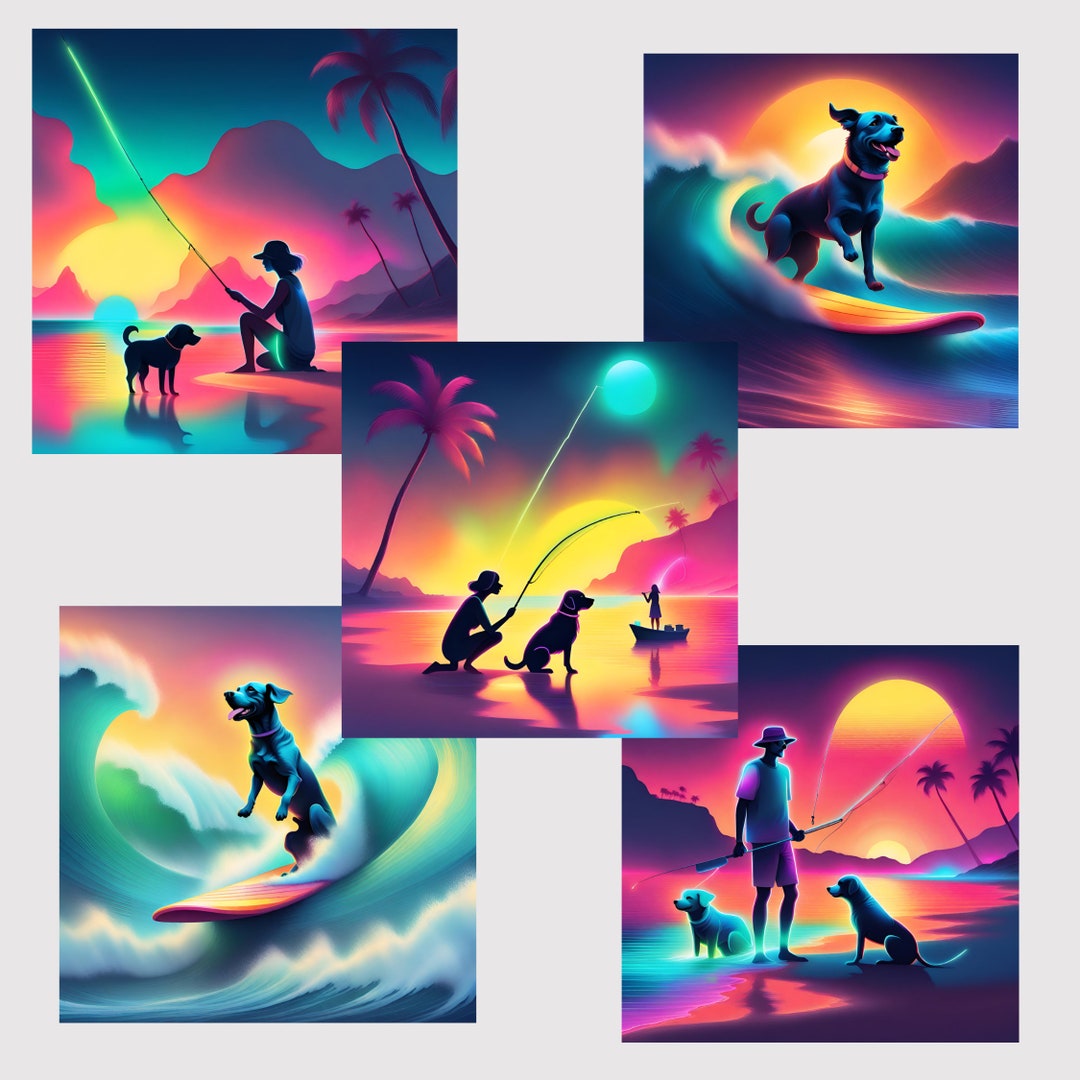 Salt Dogs T-shirt Graphics Dogs Fishing Surfing With Owners Digital ...