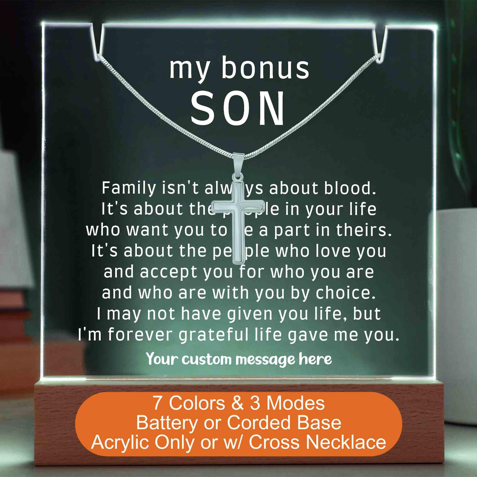 Custom Bonus Son Gift Personalized Acrylic Plaque With LED Light Cross ...