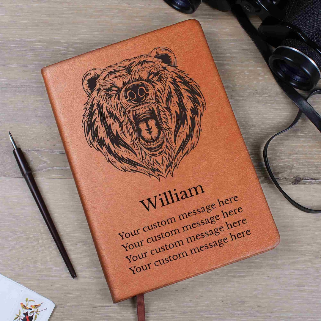 Personalized Leather Journal With Name Bear Hard Cover Journal Custom ...