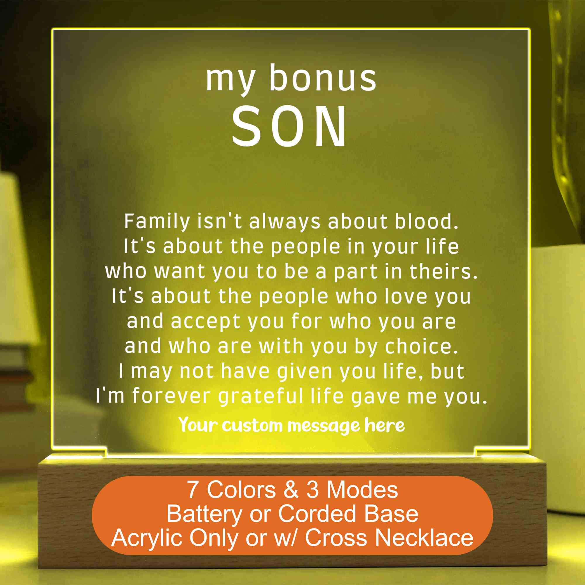 Custom Bonus Son Gift Personalized Acrylic Plaque With LED Light Cross ...