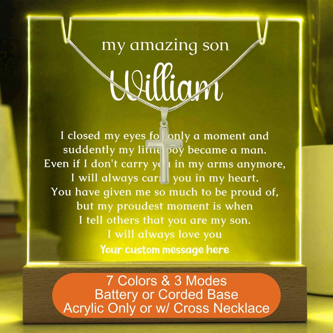 Personalized Son Gift Name Custom Acrylic Plaque LED Light Cross ...