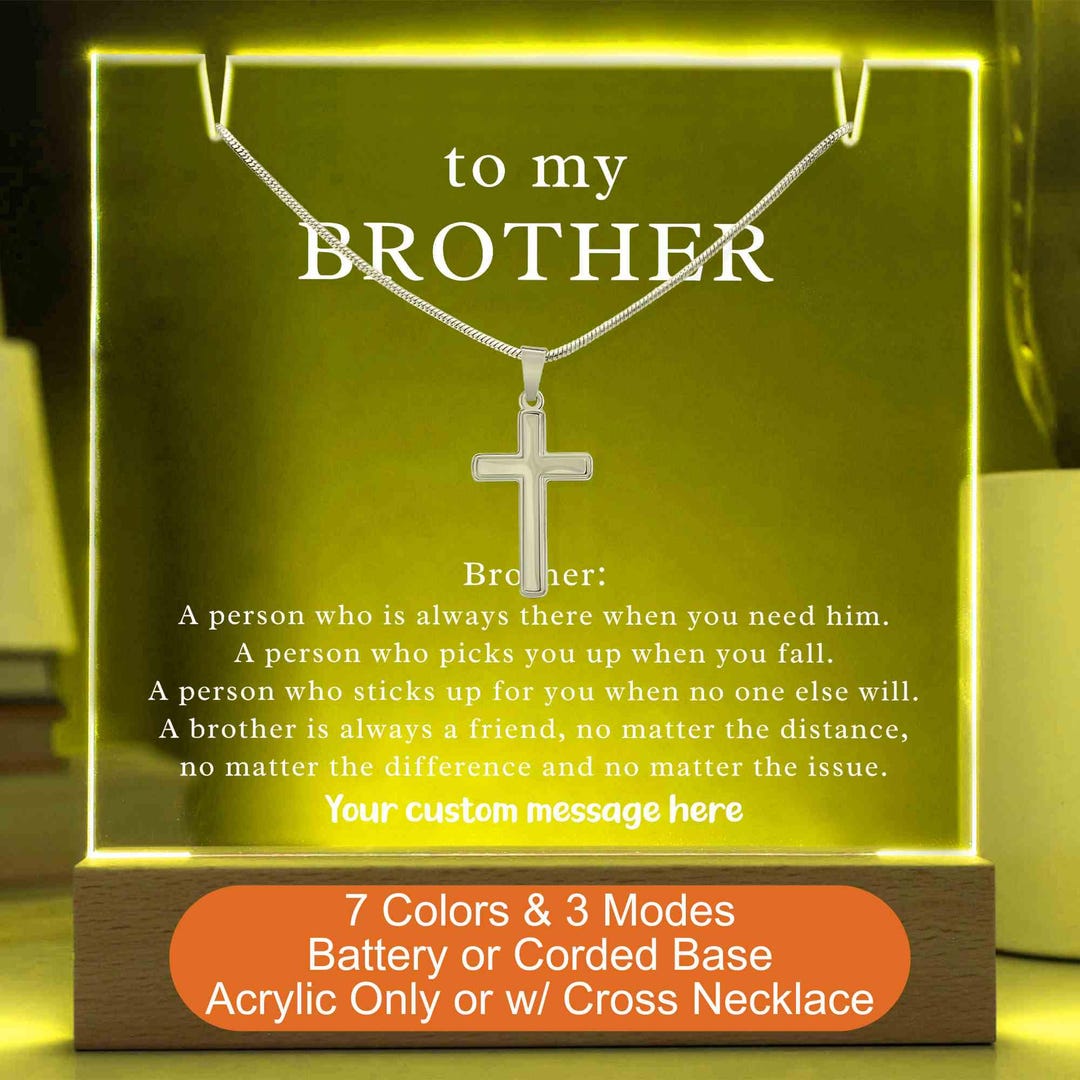 Personalized Acrylic Plaque Cross Necklace LED Light Brother Gift ...