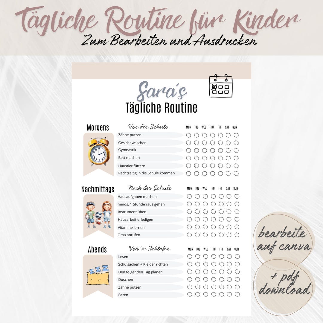 Daily Routine Calendar for Children, Morning, After School and Evening ...