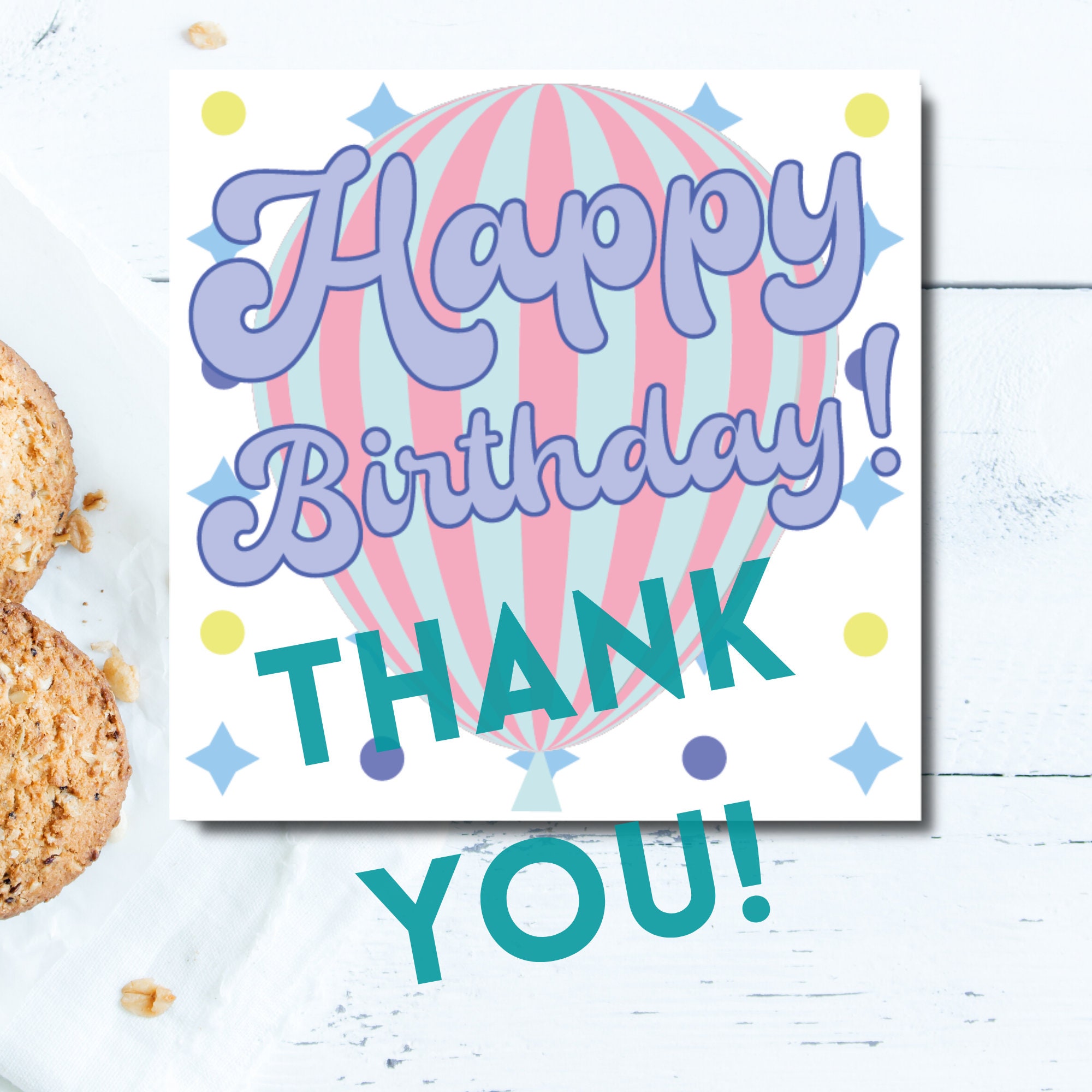 Happy Birthday Printable Cookie Card, Pink and Blue Birthday Digital ...