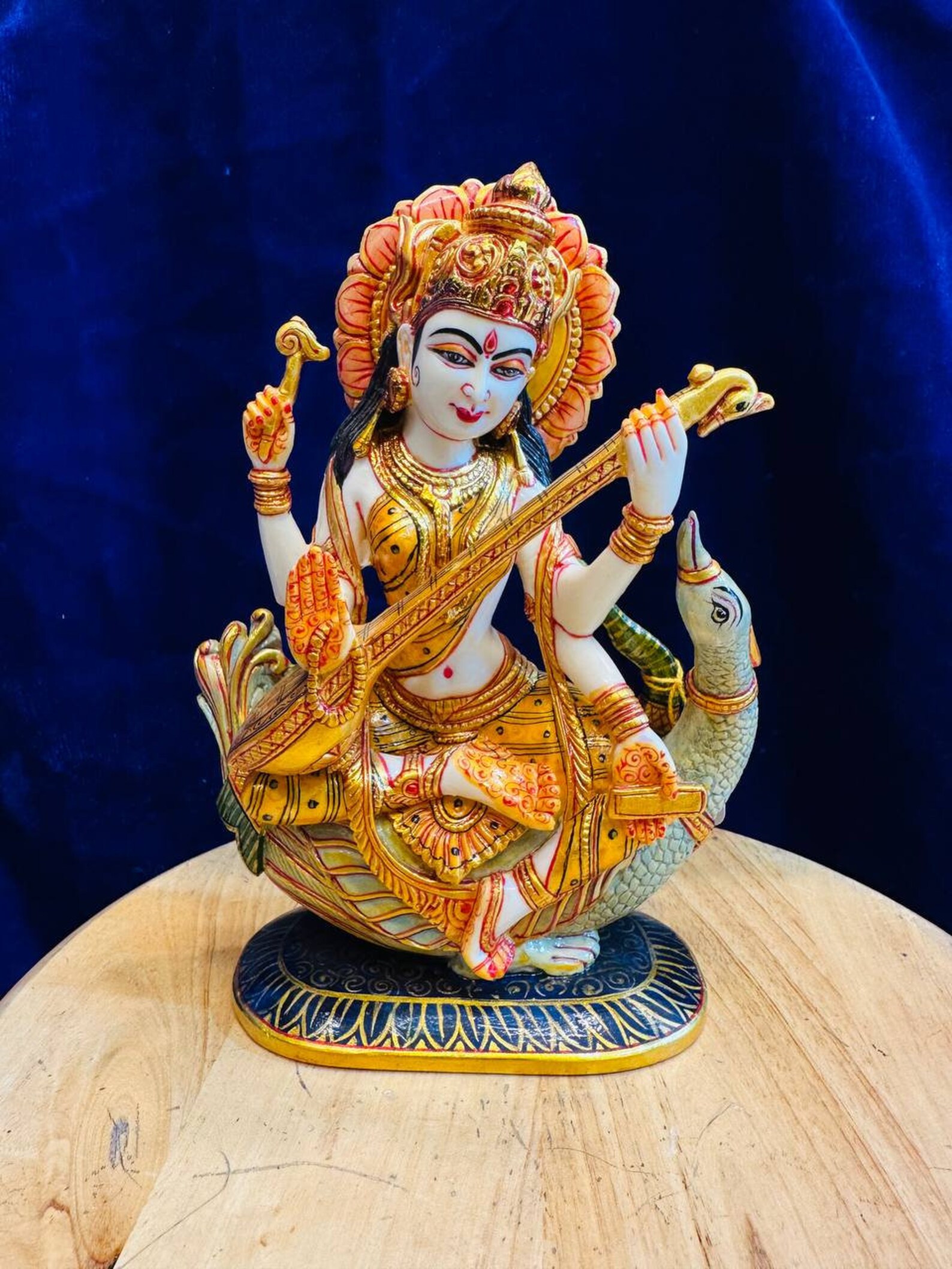 Hindu Goddess of Music Art |cultured Marble Savitri | Veena Saraswati ...