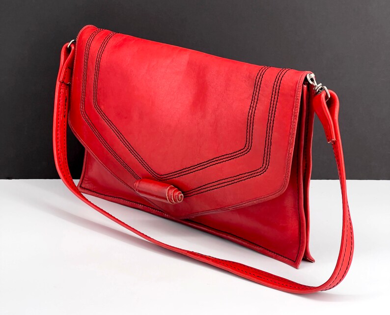 Vintage Red Leather Purse With Flap Opening - Etsy