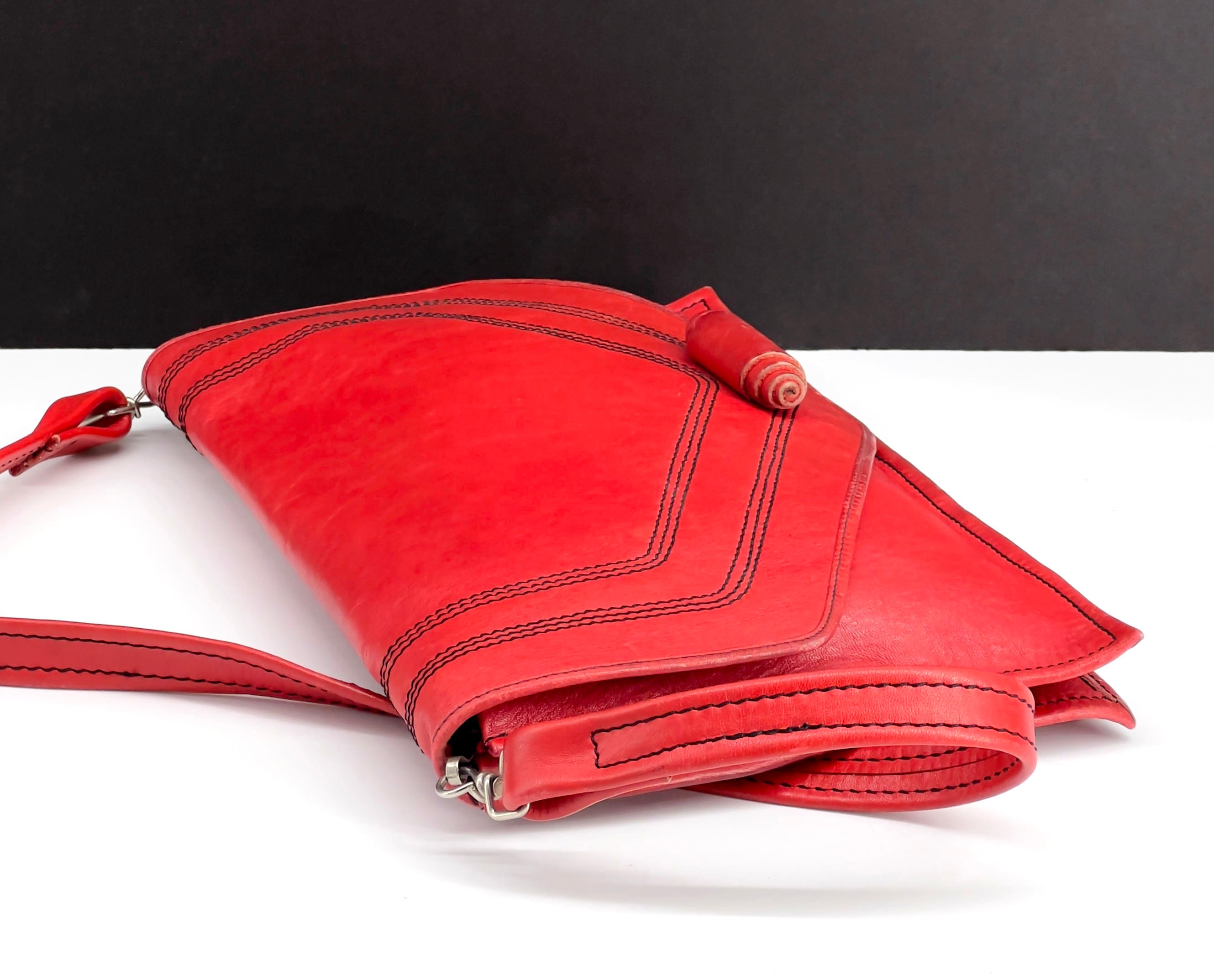 Vintage Red Leather Purse With Flap Opening - Etsy