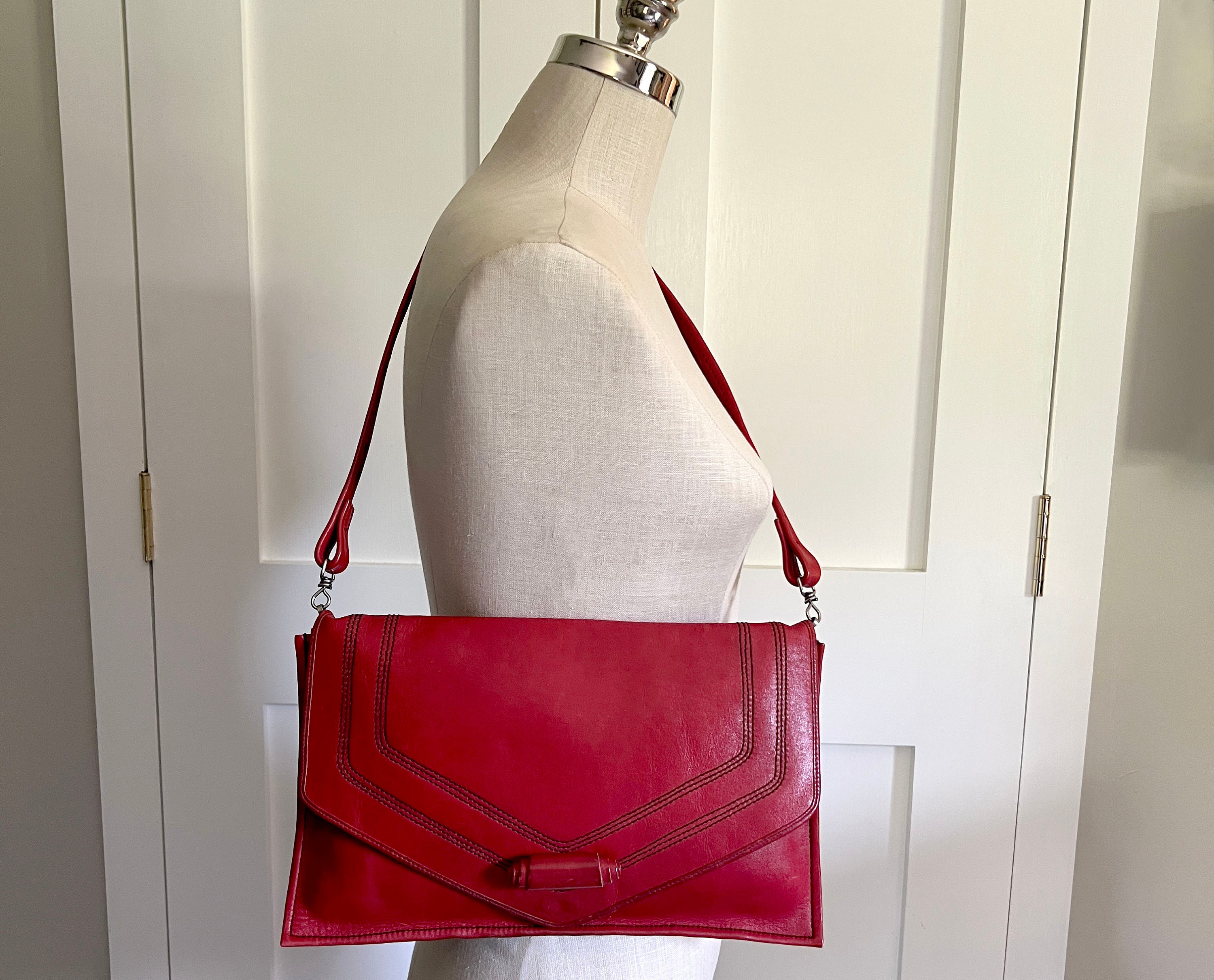 Vintage Red Leather Purse With Flap Opening - Etsy