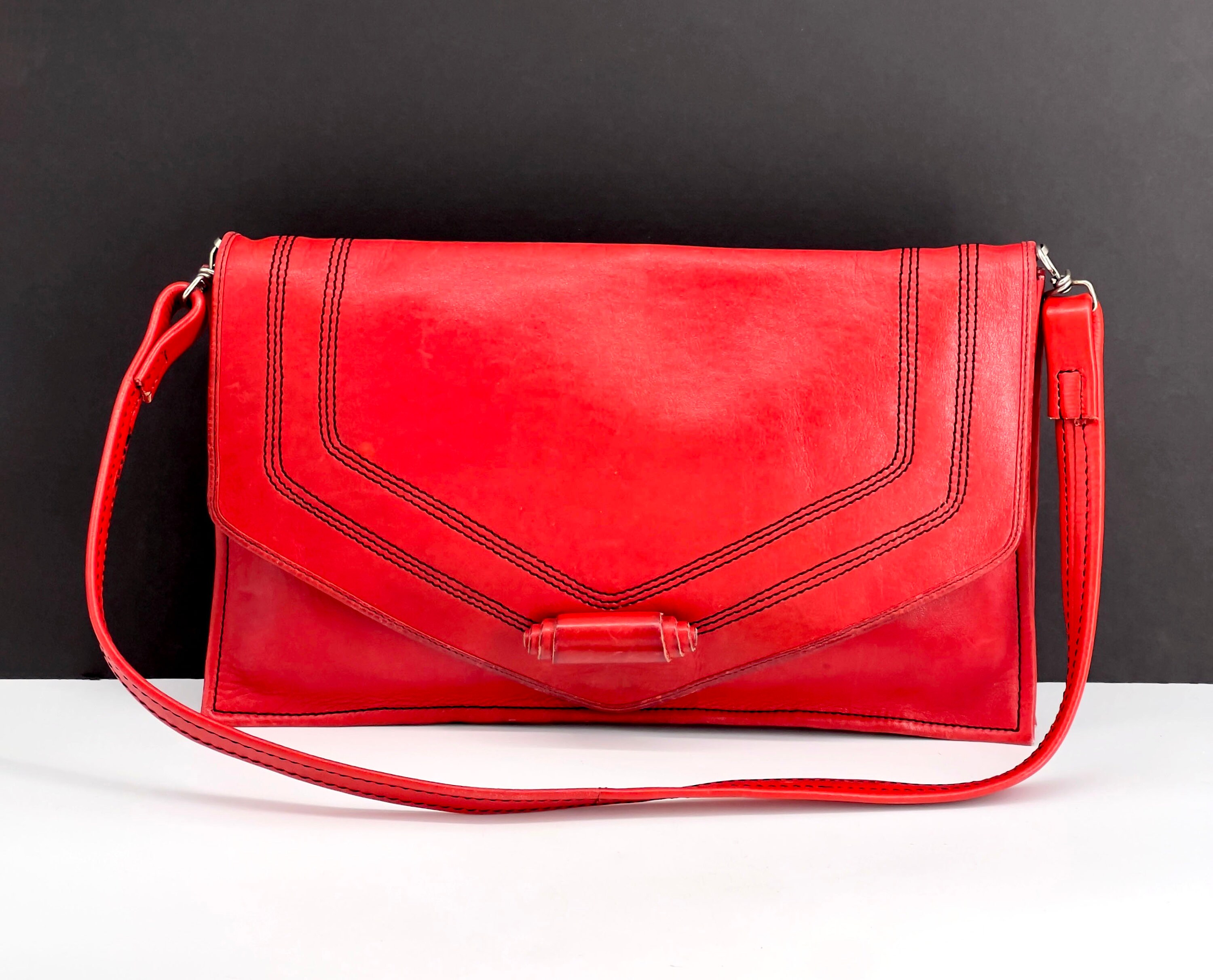 Vintage Red Leather Purse With Flap Opening - Etsy