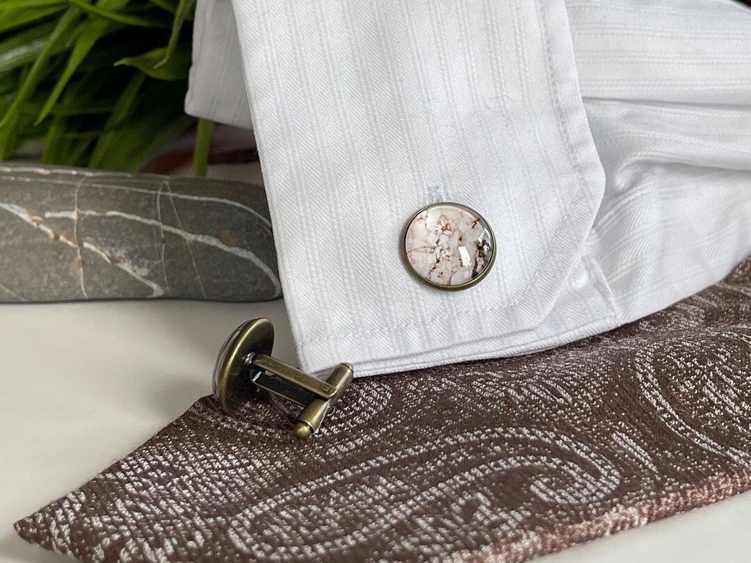 Ivory and Bronze Marble Cufflinks, Men's Fashion Accessory, Shirt ...
