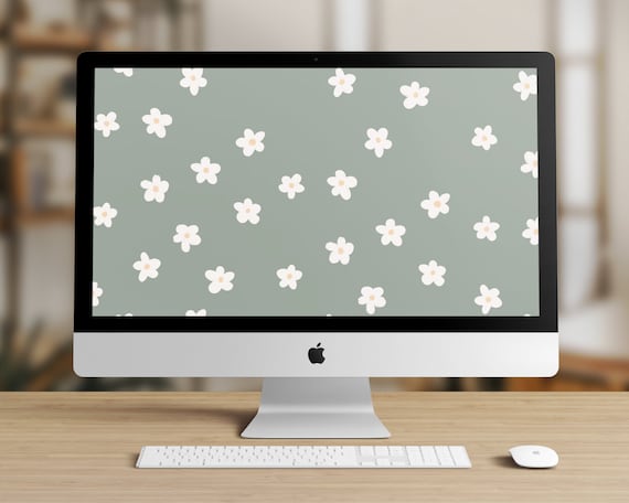 Green Daisy Flower Desktop Wallpaper Digital Download Boho | Etsy