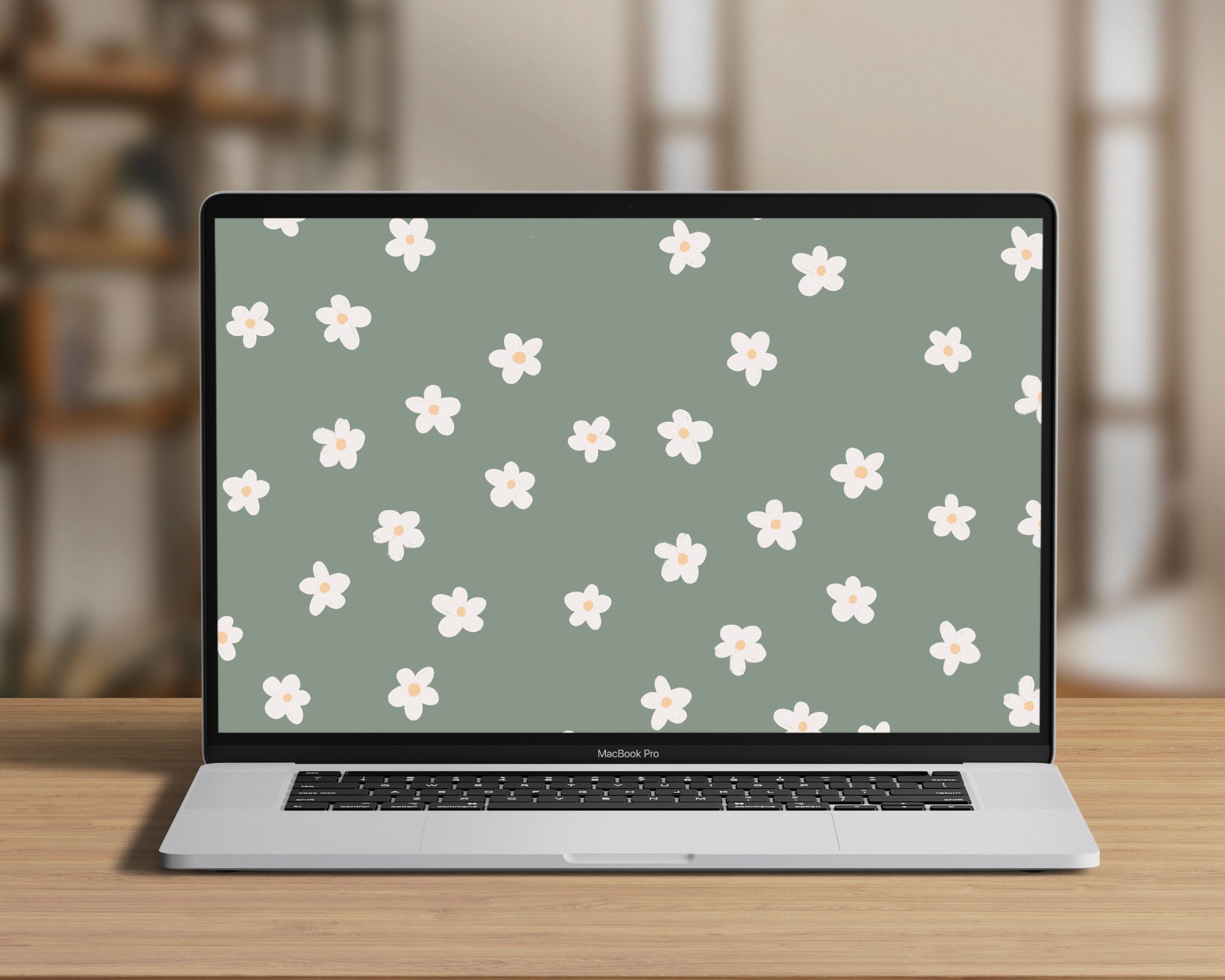 Green Daisy Flower Desktop Wallpaper Digital Download, Boho Desktop ...